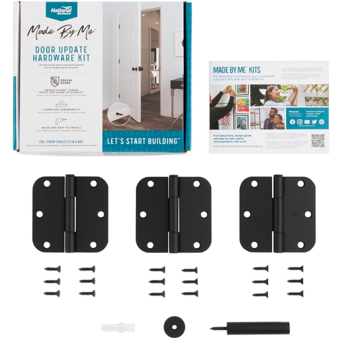 National Hardware N900-007 Rounded Door Hinges and Door Stop, 3 Pack ...