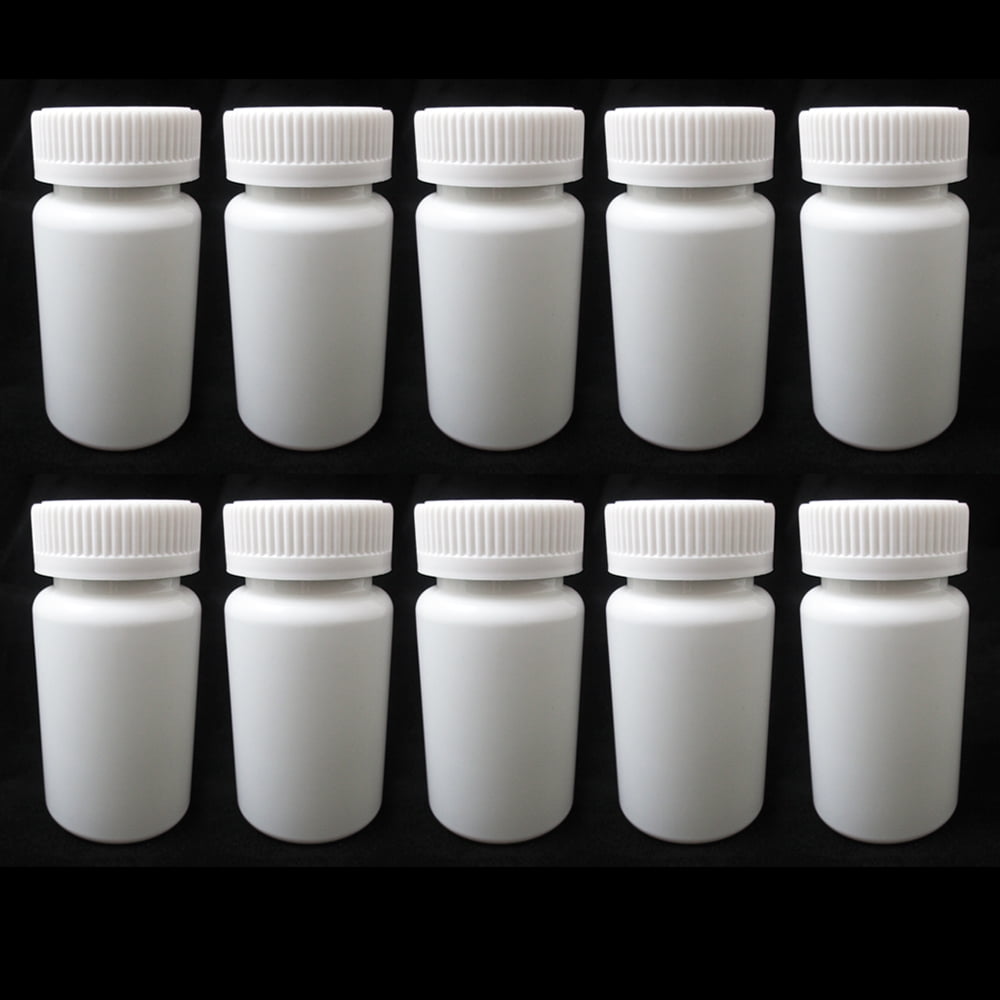 10 Pill Bottle Storage Container Pet Tin Vial White 100Ml Screw Cap Jar ...