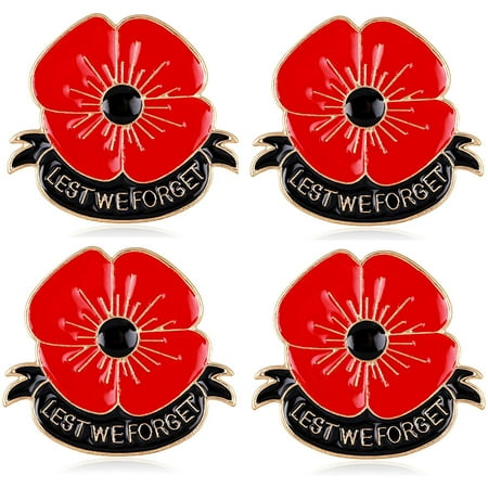 4 PCS Enamel Red Poppy Flower Brooches Pins for Women Lest We Forget ...