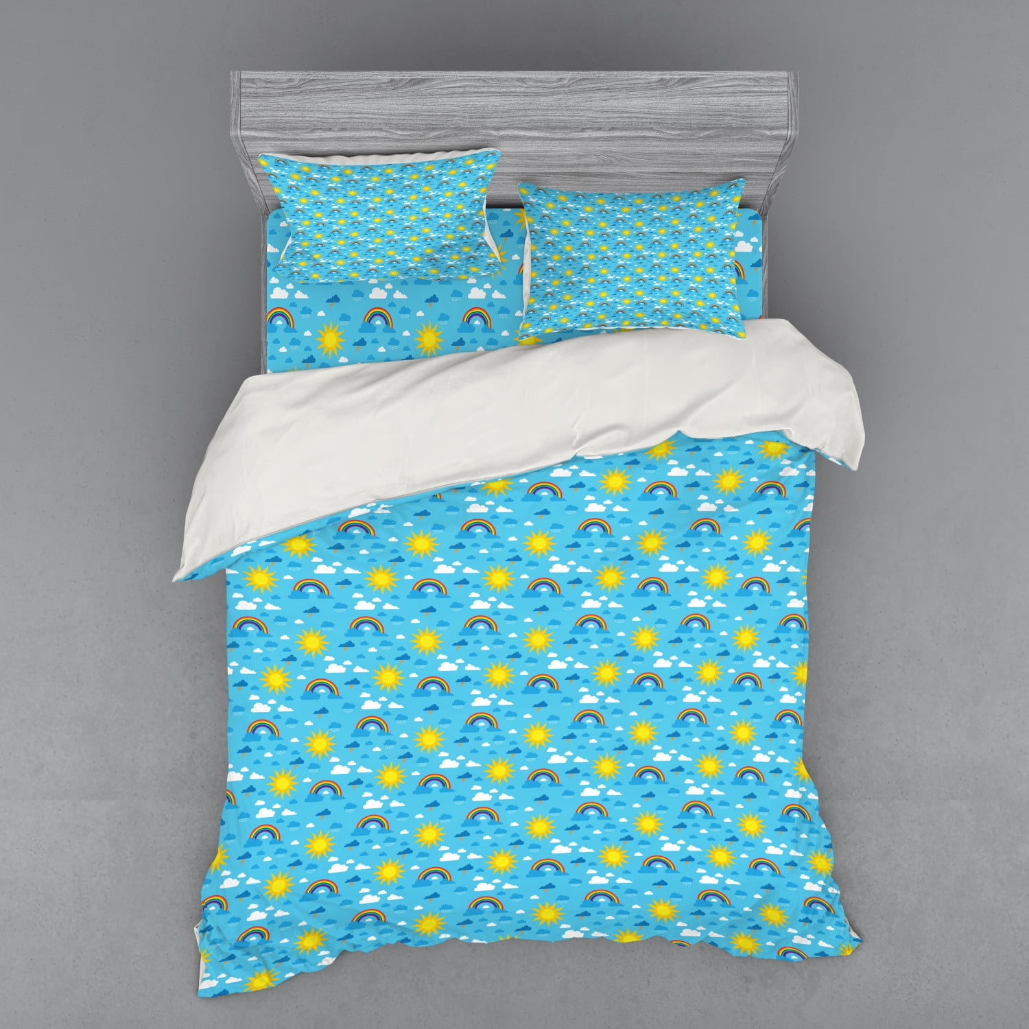 Cartoon Duvet Cover Set, Silhouettes of Celestial Bodies Sunny Day Sky ...