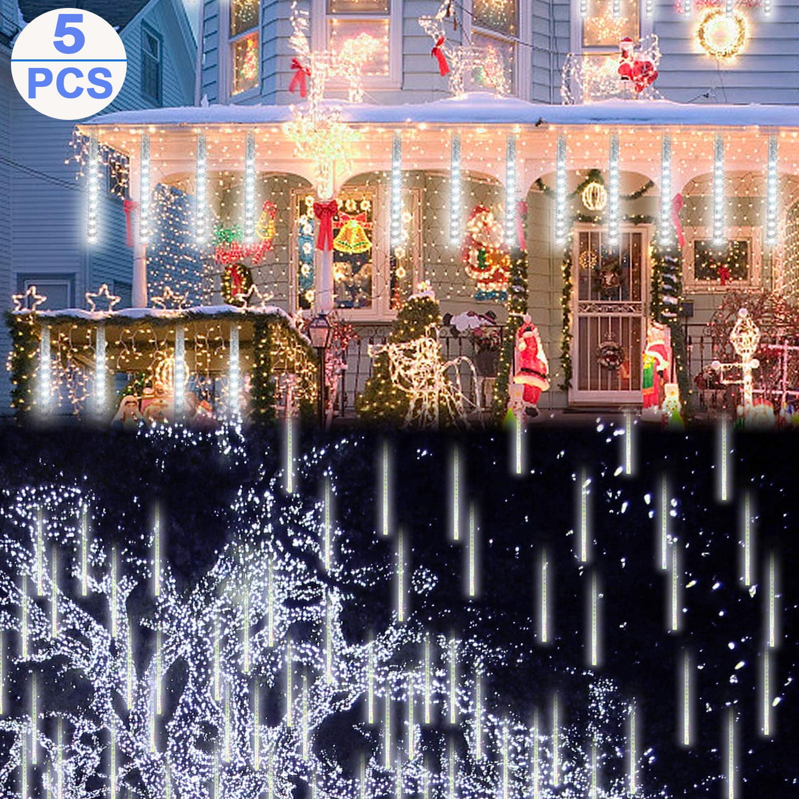 TSV LED Falling Rain Lights with 30cm 8 Tube 144 LEDs, Meteor Shower ...