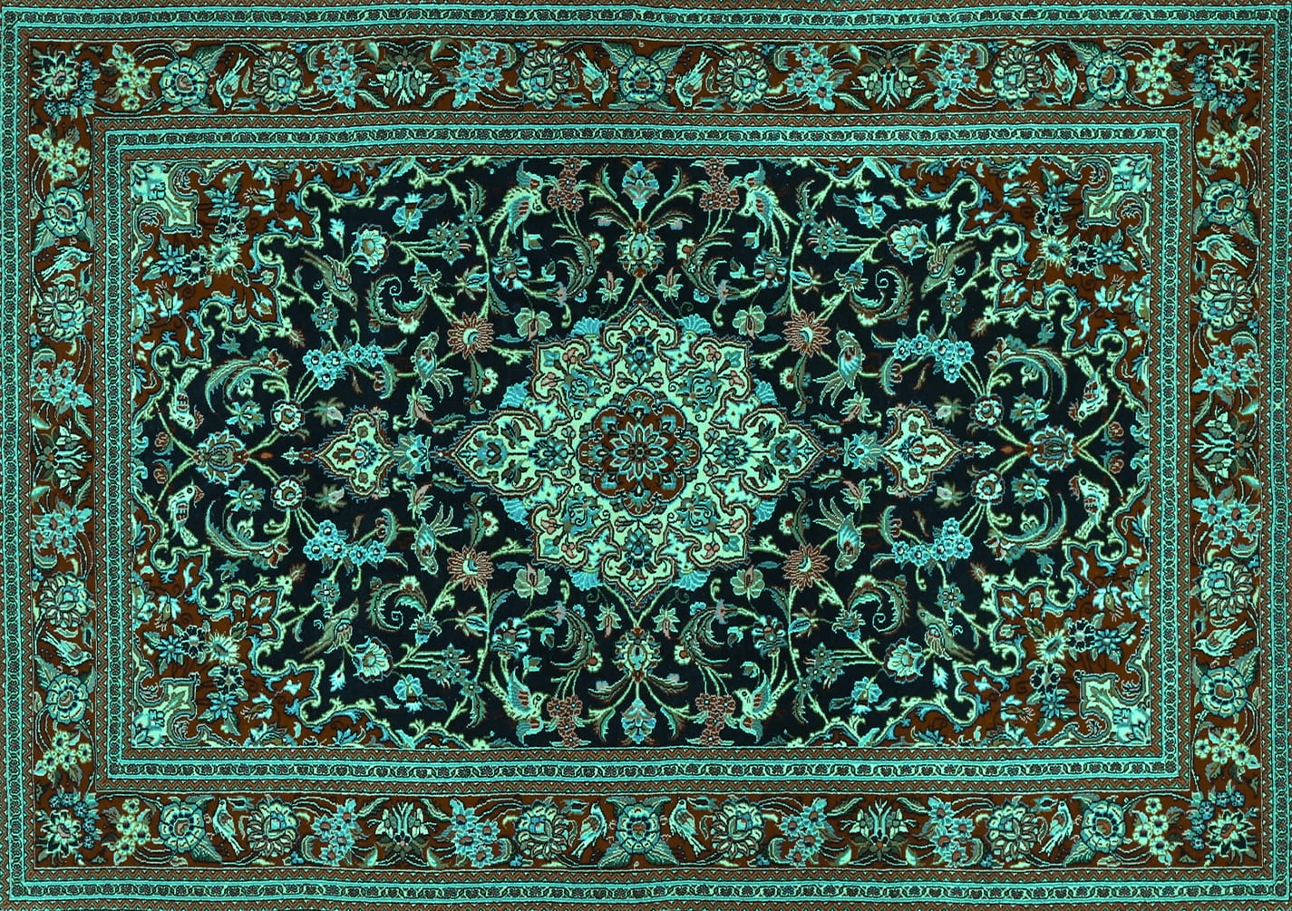 Ahgly Company Machine Washable Indoor Rectangle Medallion Turquoise ...