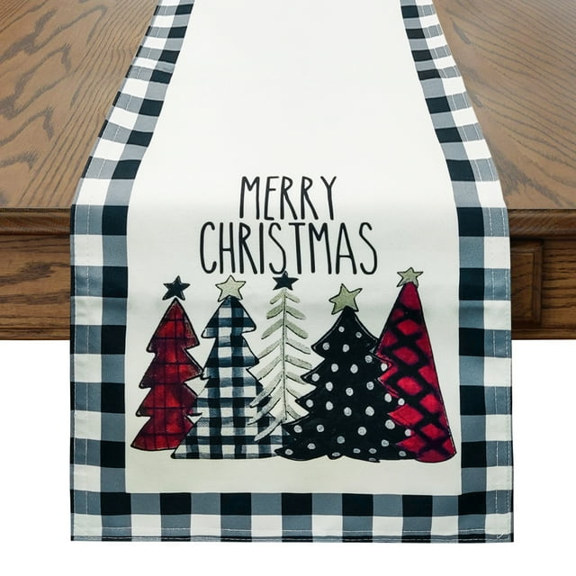 Sanmadrola Christmas Tree Buffalo Plaid Table Runner, 13x90 Inches ...