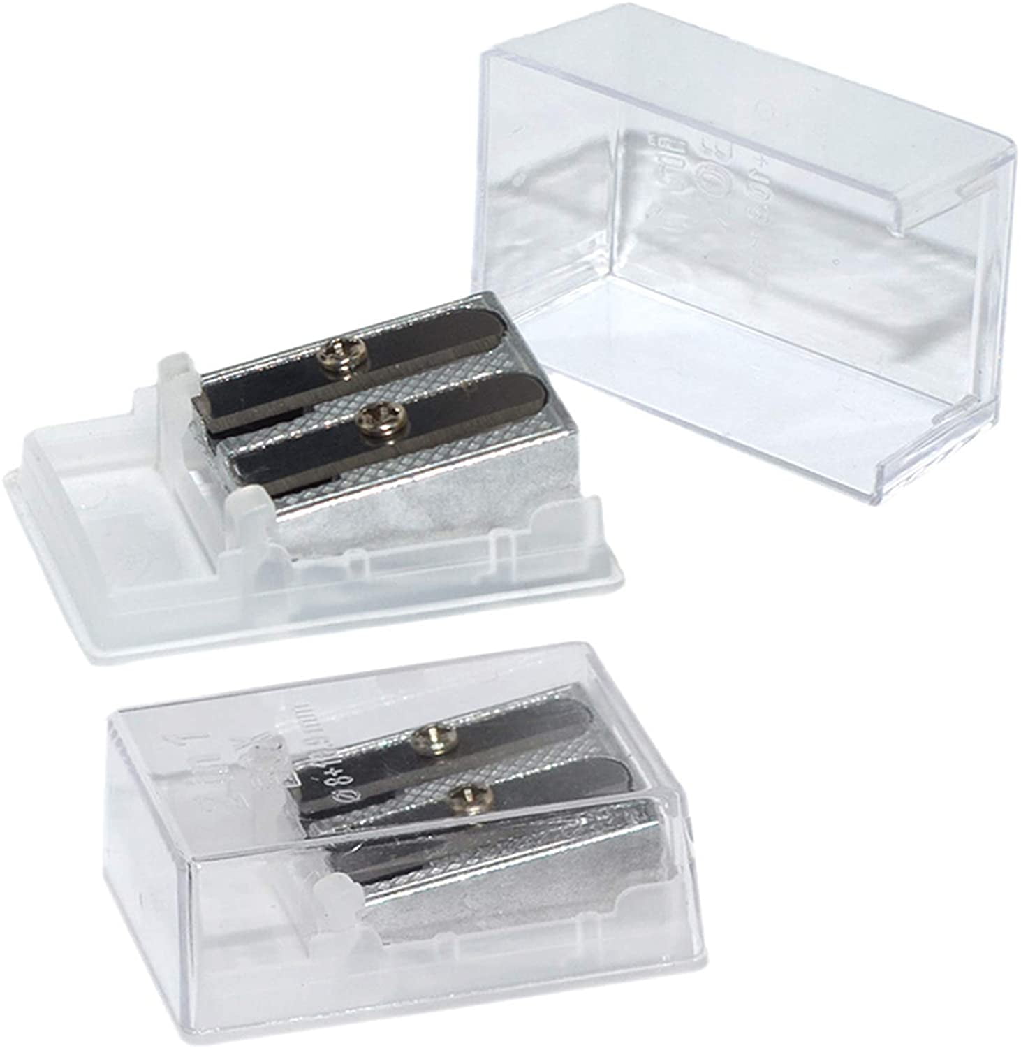 Pencil Sharpeners Metal Dual Double Hole Hand held Sharpener with Case ...