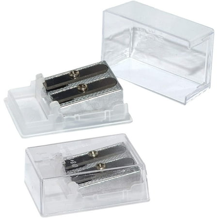 Pencil Sharpeners Metal Dual Double Hole Hand held Sharpener with Case ...