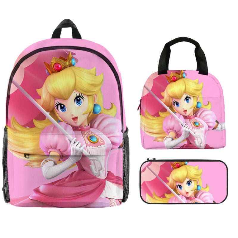 Princess Peach backpack mario lunch bag pencil case for kids | Walmart ...