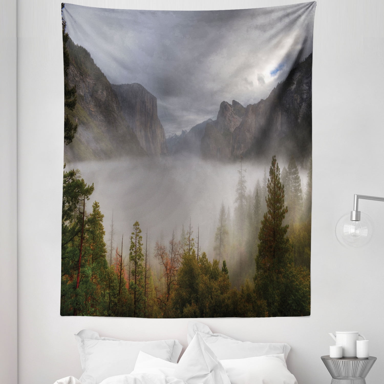 America Tapestry, American Valley Autumn View Dark Clouds Heavy Haze ...