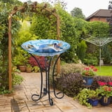 "18"" Solar Sea Turtle Water Dish Bird Bath with Metal Stand, Glass ...