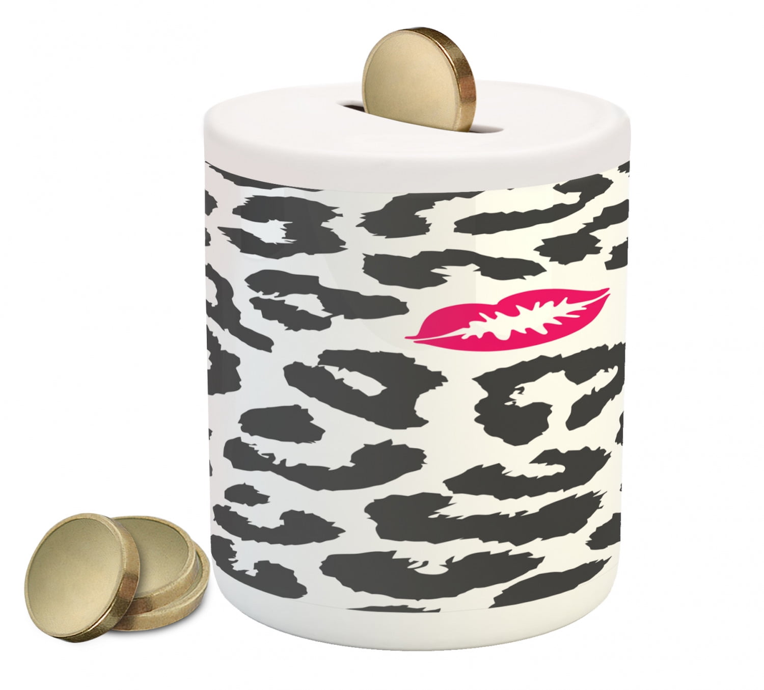Safari Piggy Bank, Leopard Cheetah Animal Print Kiss Shape Lipstick ...