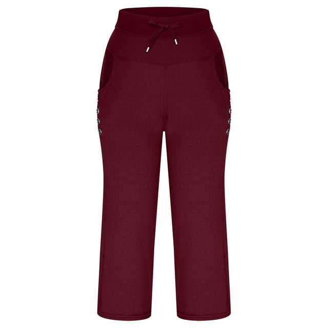 JWZUY Womens Capri Yoga Pants Loose Drawstring Solid Pajama Pants ...