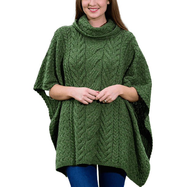 Aran Woollen Mills 100% Supersoft Merino Wool Cowl Neck Poncho Irish ...