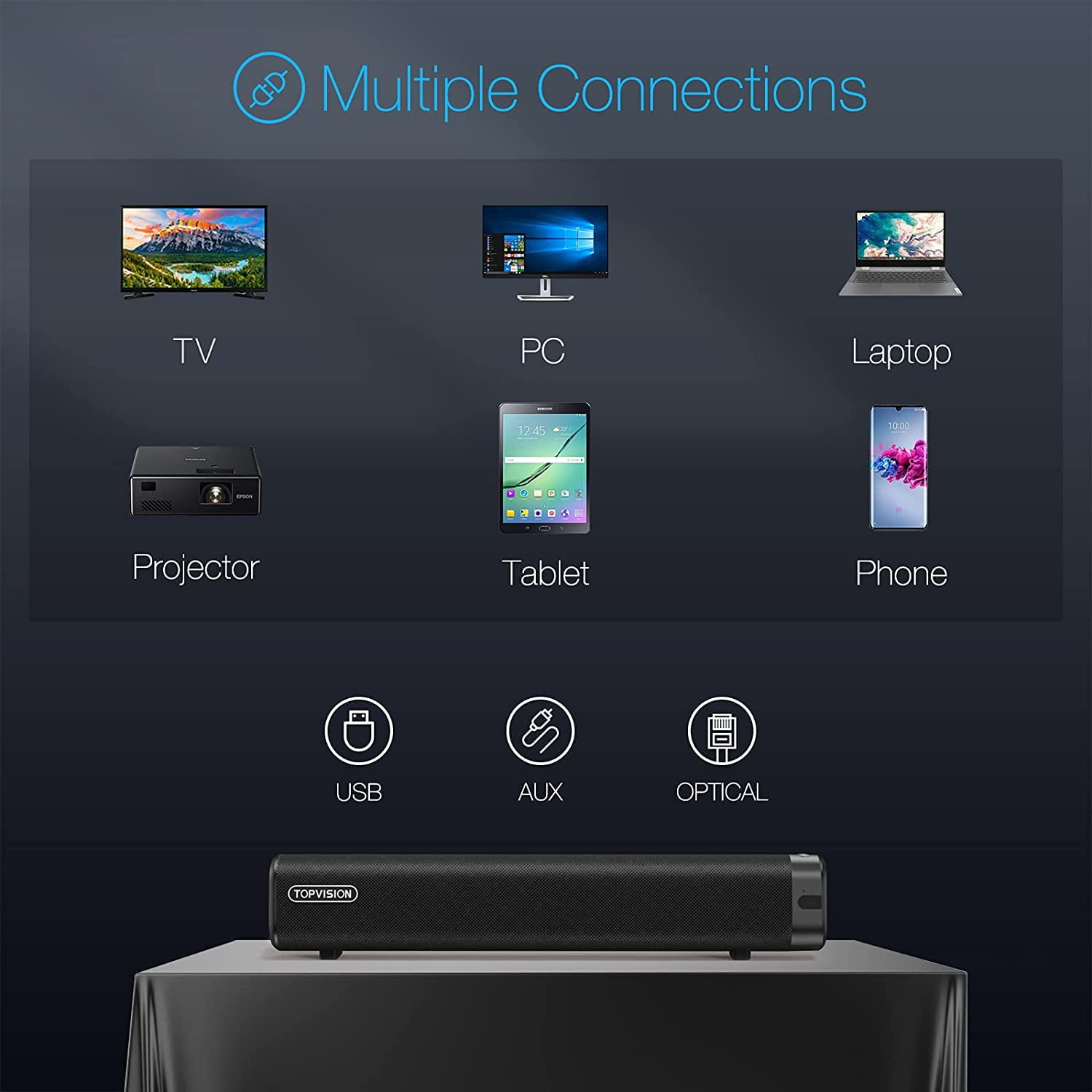 Buy TOPVISION Sound Bar for TV, Soundbar with Subwoofer, Wired ...