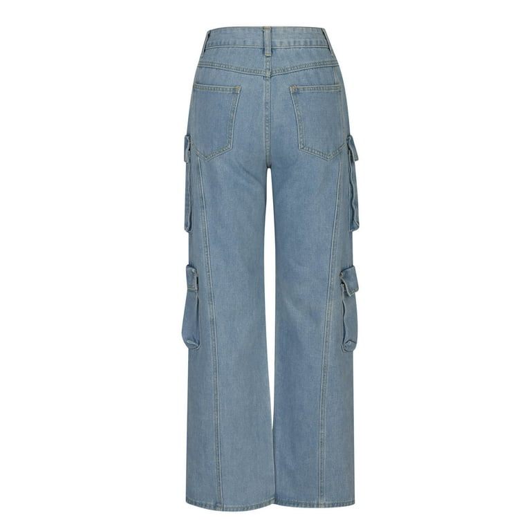 TrendVibe365 Womens Cargo Denim Pants with Pockets Solid TrendVibe365 Womens Cargo Denim Pants with Pockets Solid