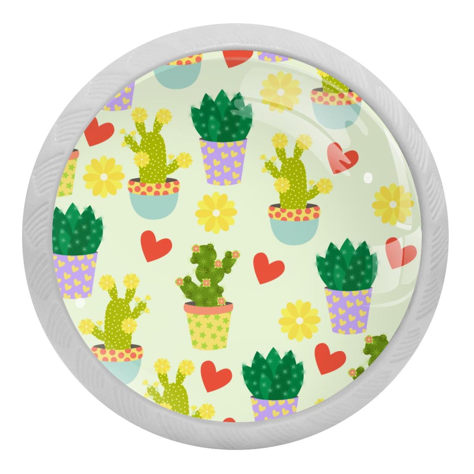 4PCS Round Cacti and Hearts Cabinet Fluorescence Knob Glowing in the ...