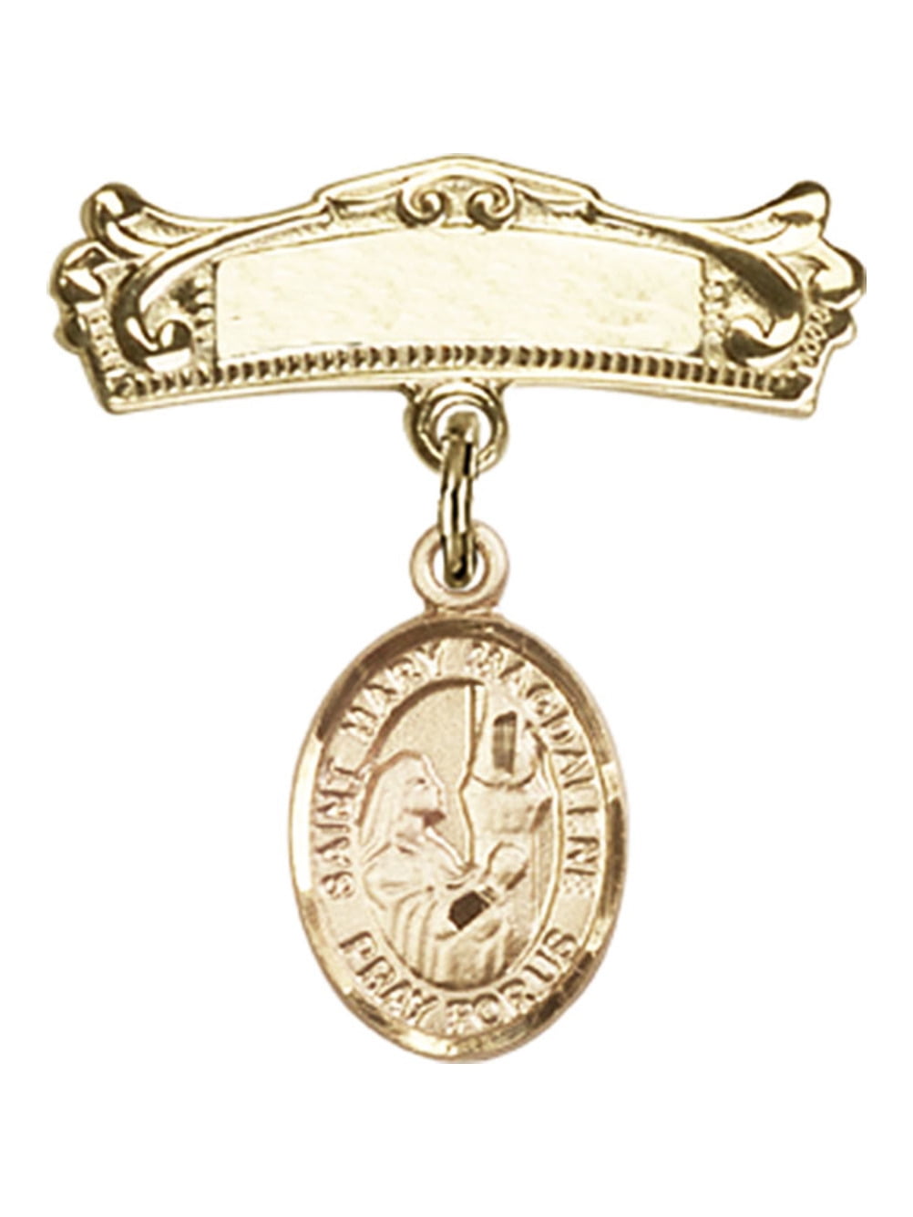Gold Filled Baby Badge with St. Mary Magdalene Charm and Arched ...