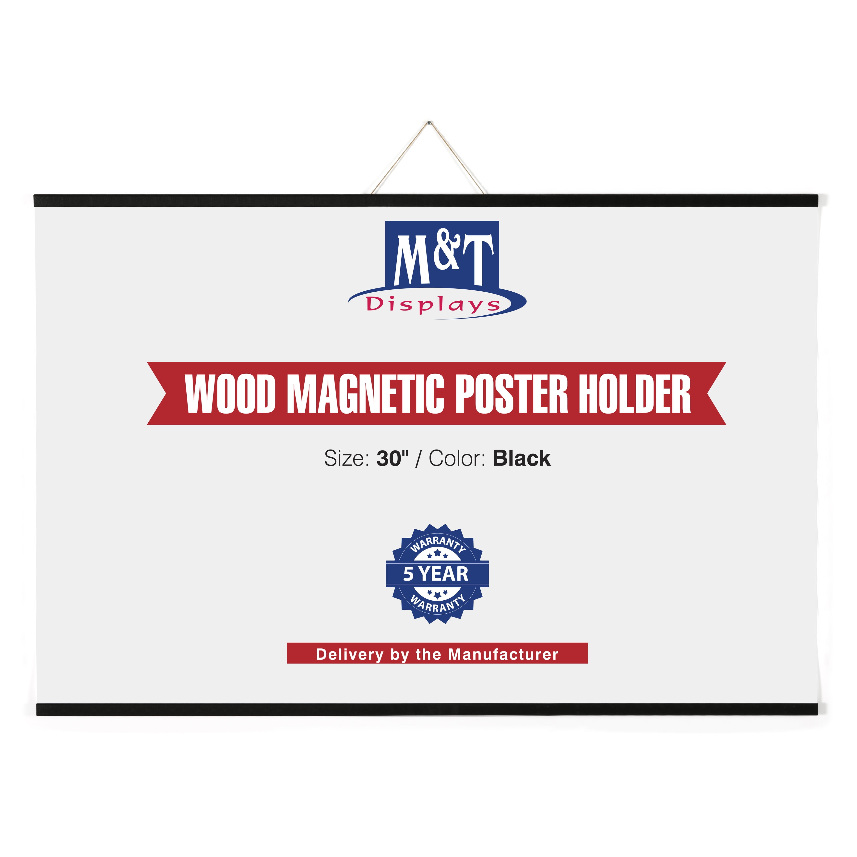 M&T Displays Wood Magnetic Poster Holder 30 inch Black Hanger Frame for ...