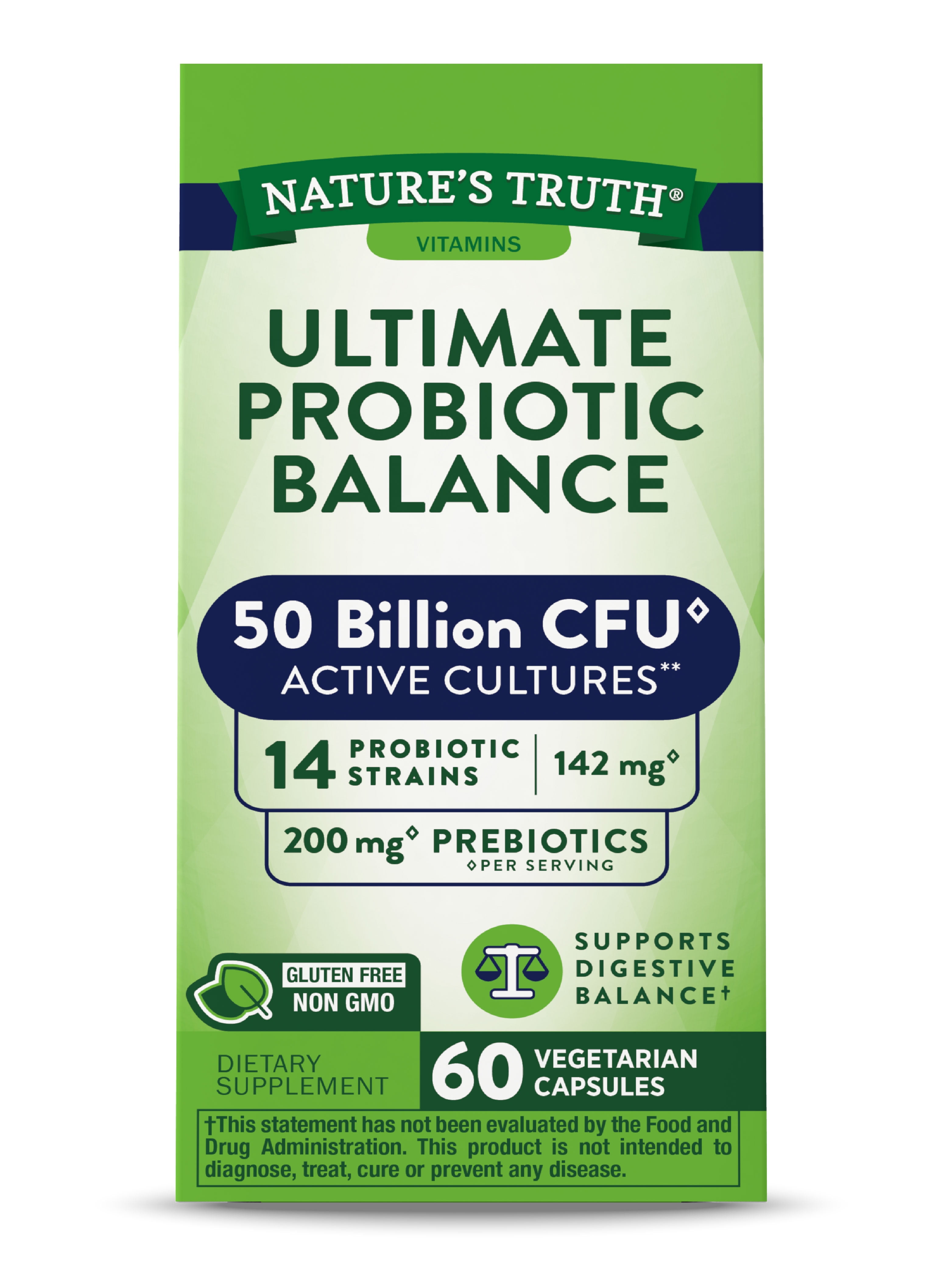Probiotic 50 billion CFU | 200mg Prebiotics | 60 Capsules | Vegetarian ...