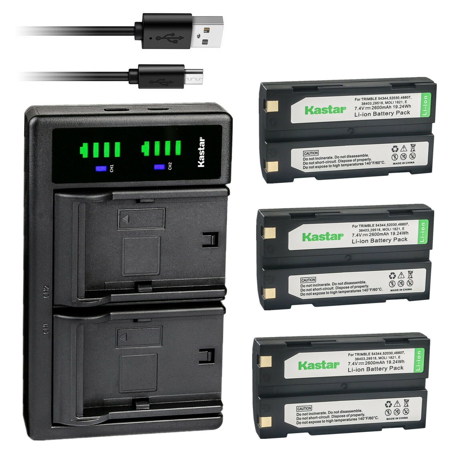 Kastar 3-Pack Ei-D-Li1 Battery and LTD2 USB Charger Replacement for Spectra Precision 92670-10 ...