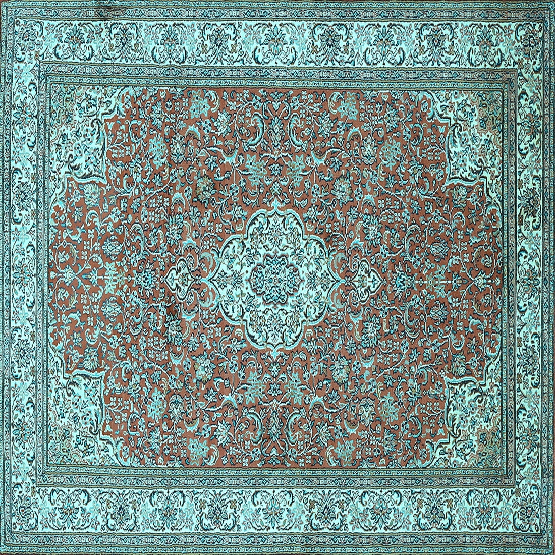 Ahgly Company Indoor Square Medallion Light Blue Traditional Area Rugs ...