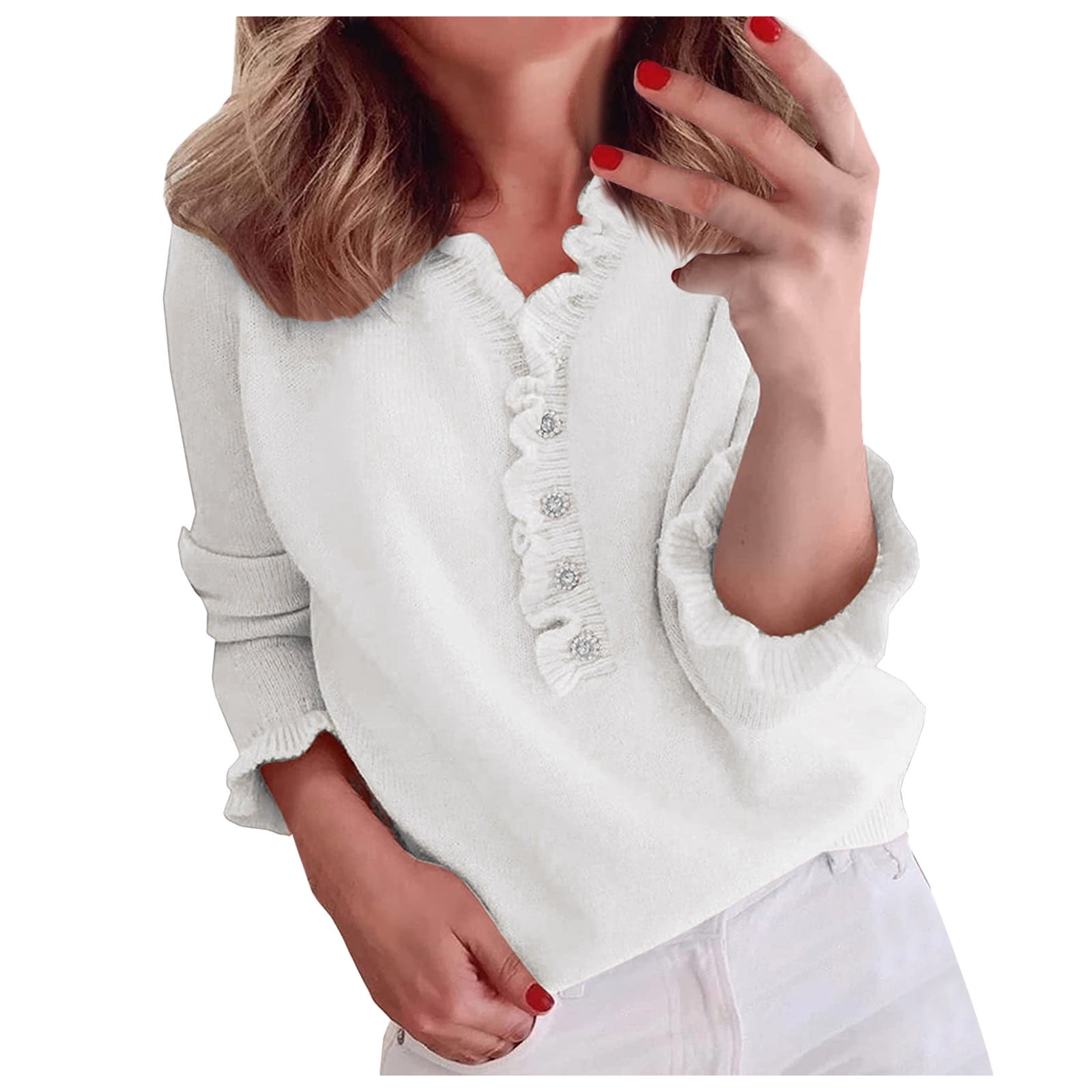 Taiaojing Women Long Sleeve Sweater O Neck Oversized Casual Solid Color