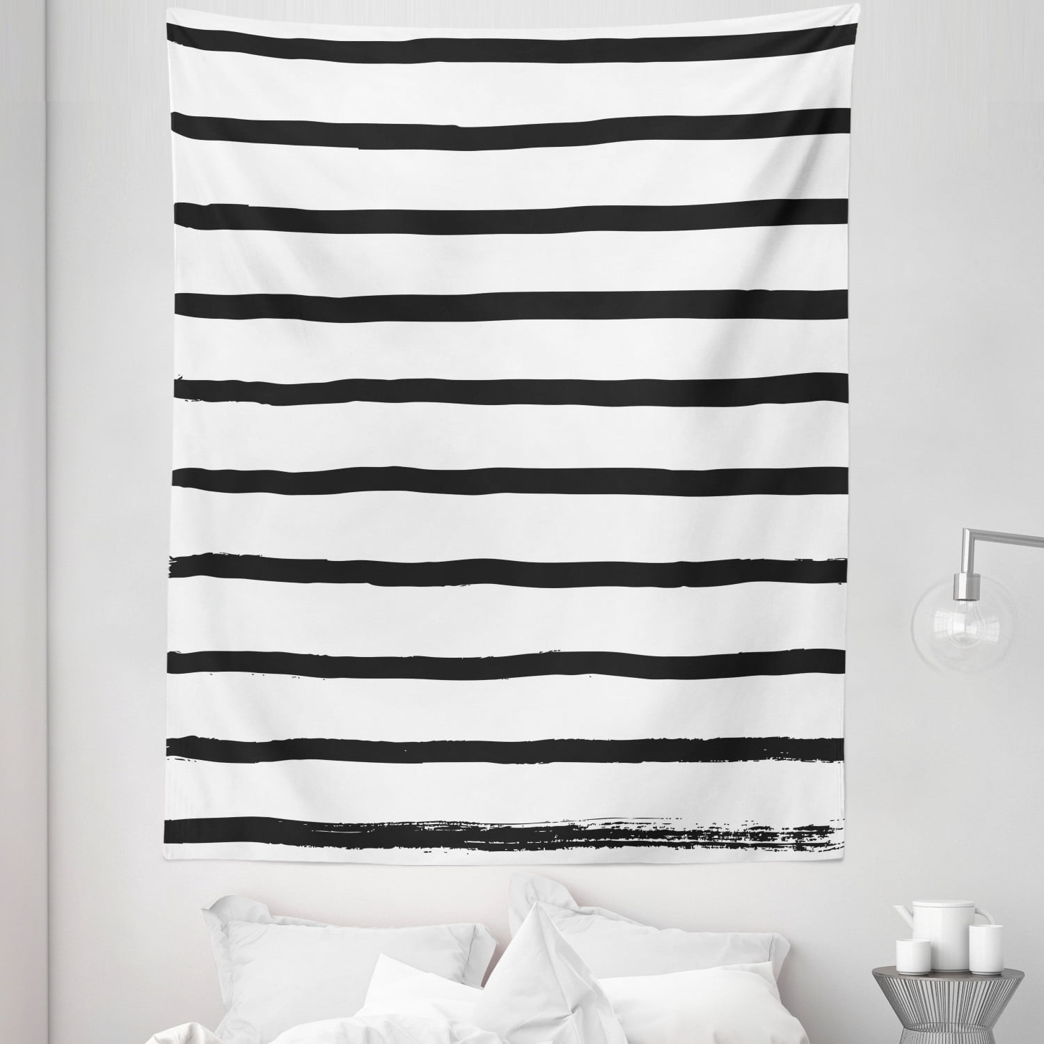 Art Tapestry, Abstract Minimalist Horizontal Paintbrush Stripes Bands ...