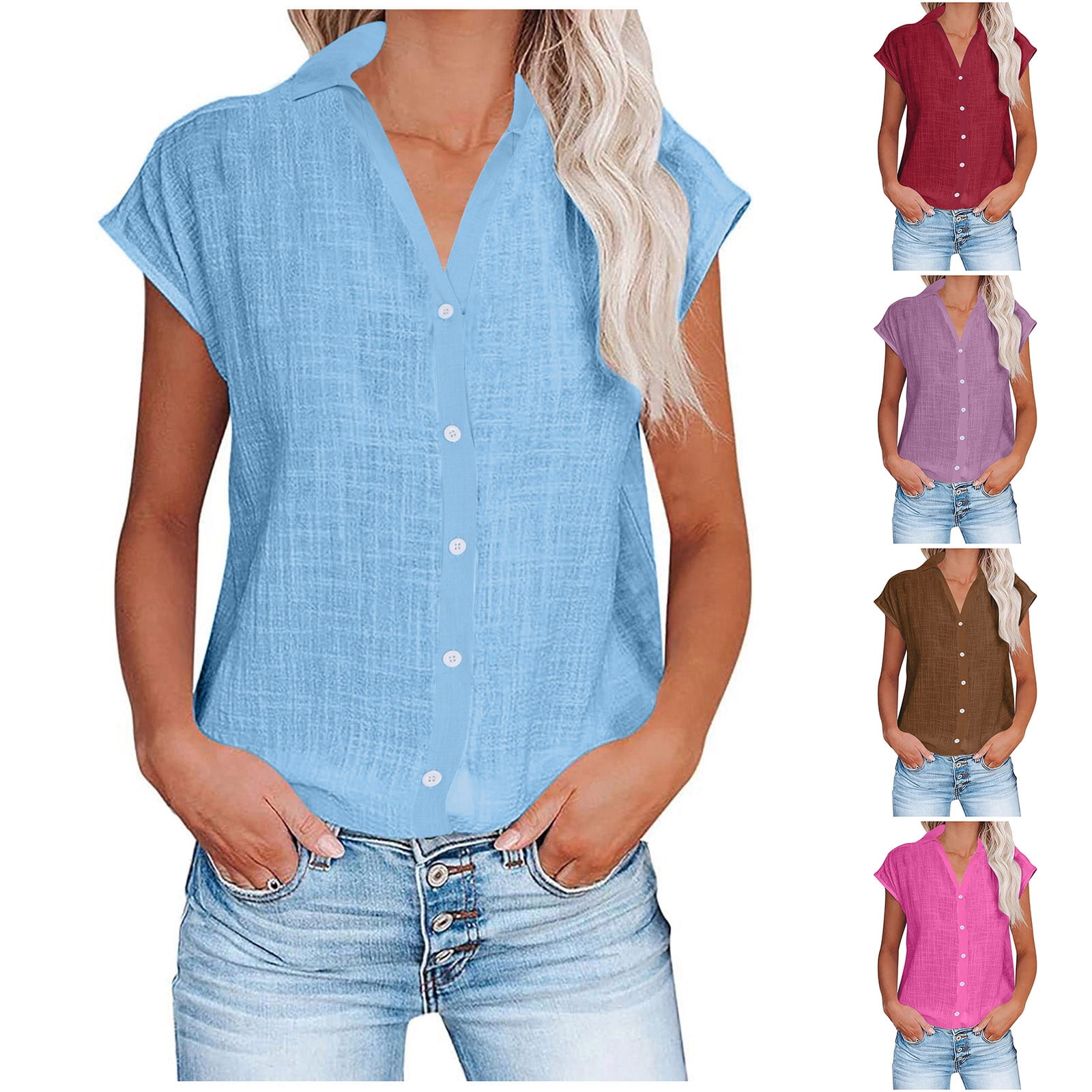 Click here for Qipopiq Womens Casual Short Sleeve Button Down Shi... prices