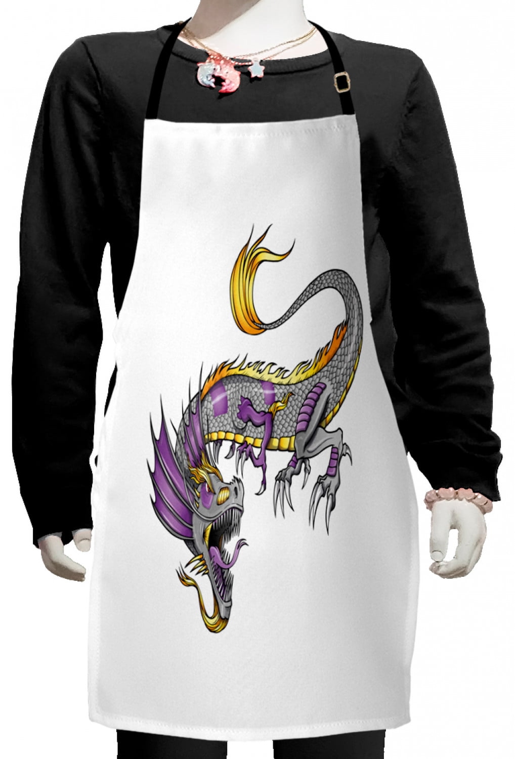 Japanese Dragon Kids Apron, Far Eastern Beast Fiery Monster with Scales ...