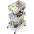 Simple Houseware 3-Tier Heavy Duty Metal Utility Rolling Cart, White ...
