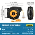 VEVOR Retractable Extension Cord Reel, 45 ft, Heavy Duty 12AWG/3C SJTOW ...