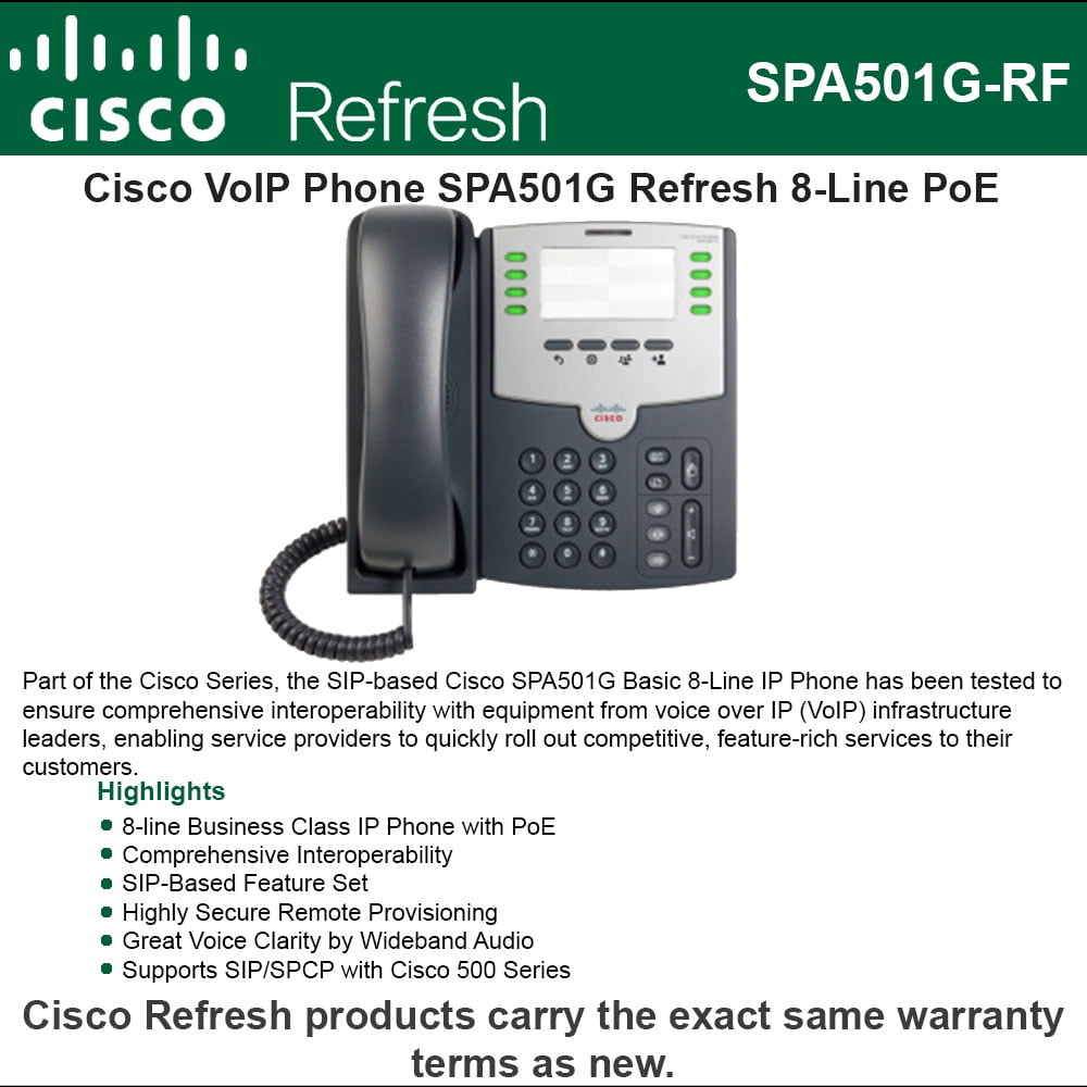 Cisco SPA501G Refresh VoIP phone 8-Line IP Phone 2-Port Switch PoE ...