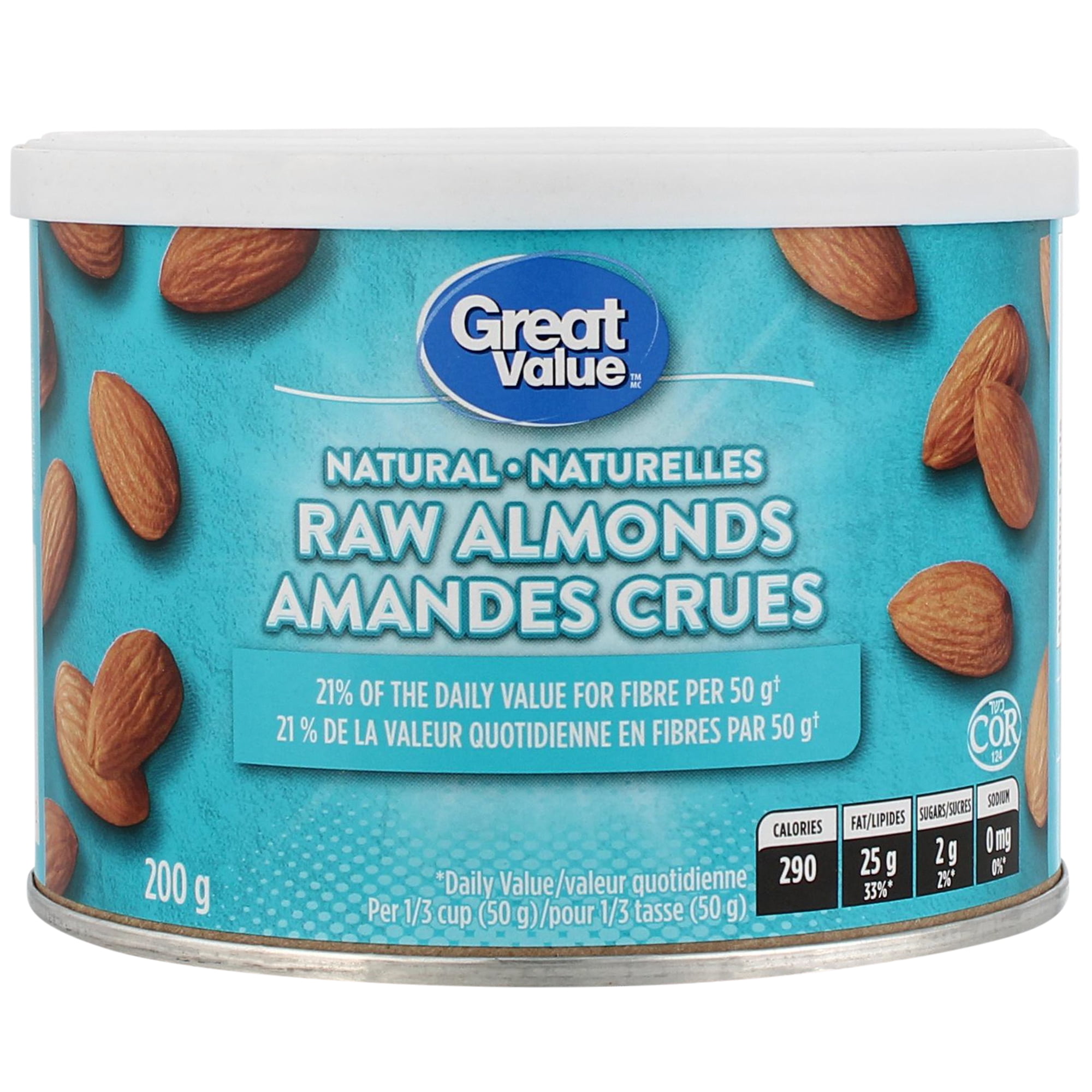 Great Value Natural Raw Almonds, 200 g - Walmart.ca