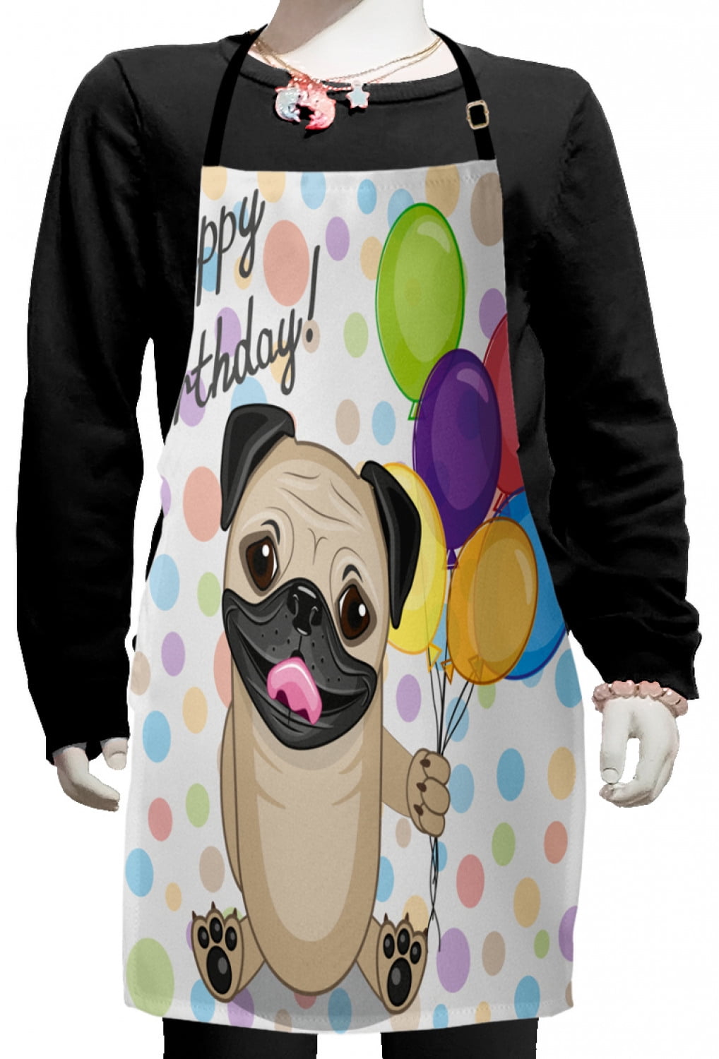 Birthday Kids Apron, Animal Dog Smiling Pug with Party Balloons ...