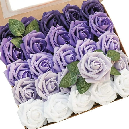 Floroom Artificial Flowers 25pcs Real Looking Ivory Foam Fake Roses ...