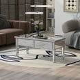 Modern Glass Mirrored Coffee Table with 2 Drawers, Cocktail Table with ...