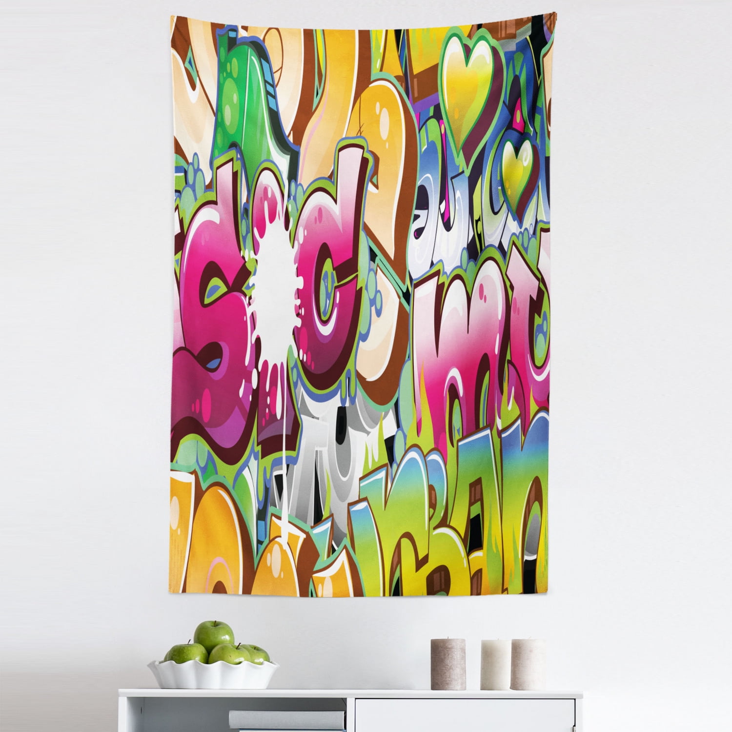Urban Graffiti Tapestry, Throwie Style Wall Graffiti of Bubble Letters ...