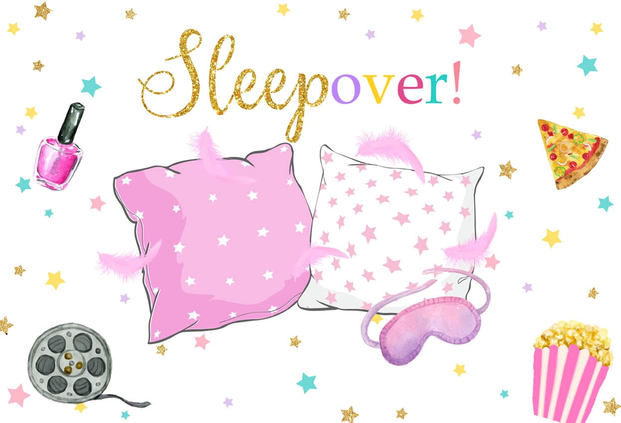 Sleepover Party Backdrop Sleepover Pajamas Pillow Fight Pink Girl Party ...
