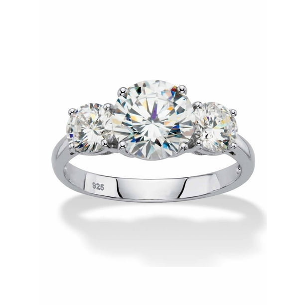 Palmbeach Jewelry 3 Tcw Round White Cubic Zirconia 3 Stone Bridal