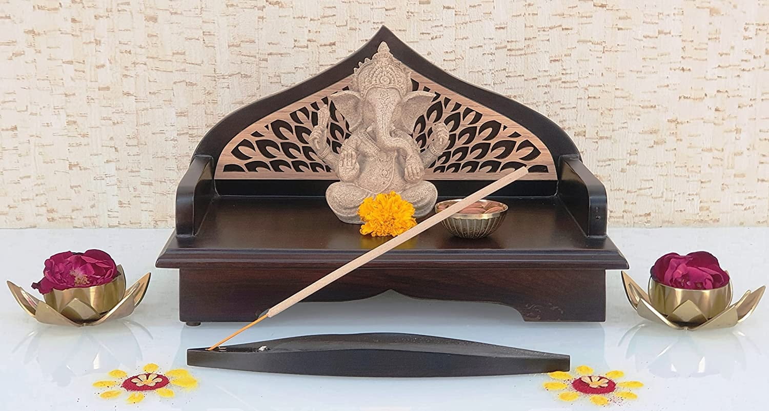 Small Wooden Pooja Chowki For Home And Office / Wall Hanging Wooden ...