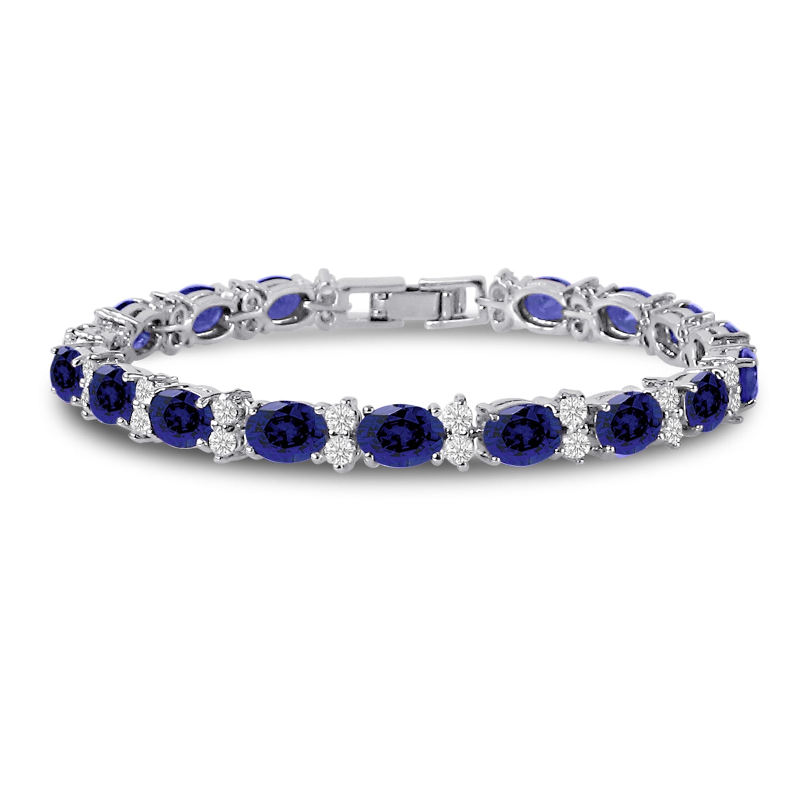KEZEF Blue Sapphirre Cubic Zirconia Tennis Bracelet for Women - Oval ...