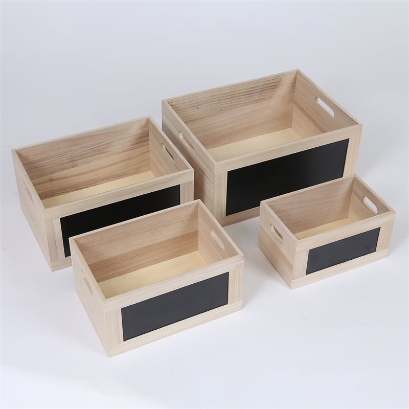 Set of 4 Chalkboard Wood Crates w/ Cut-out Handles - Walmart.com