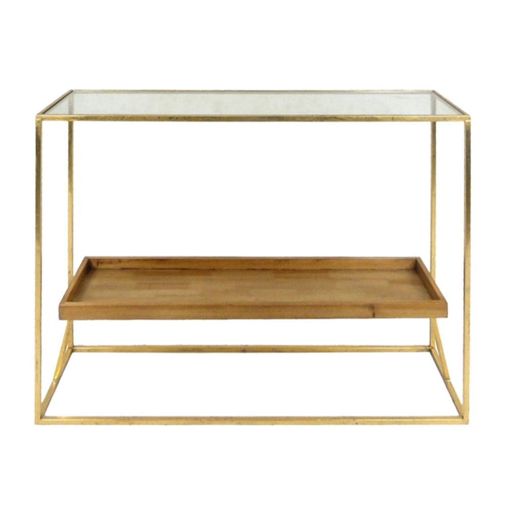 Cubical Metal Accent Table With Wooden Shelf, Gold - Walmart.com