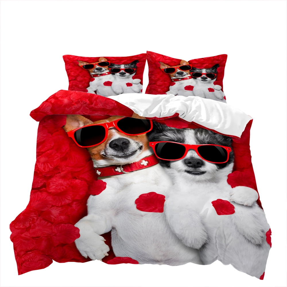 Hosima 3 Piece 3D Digital Printed Duvet Cover Double Size Cute Dog ...