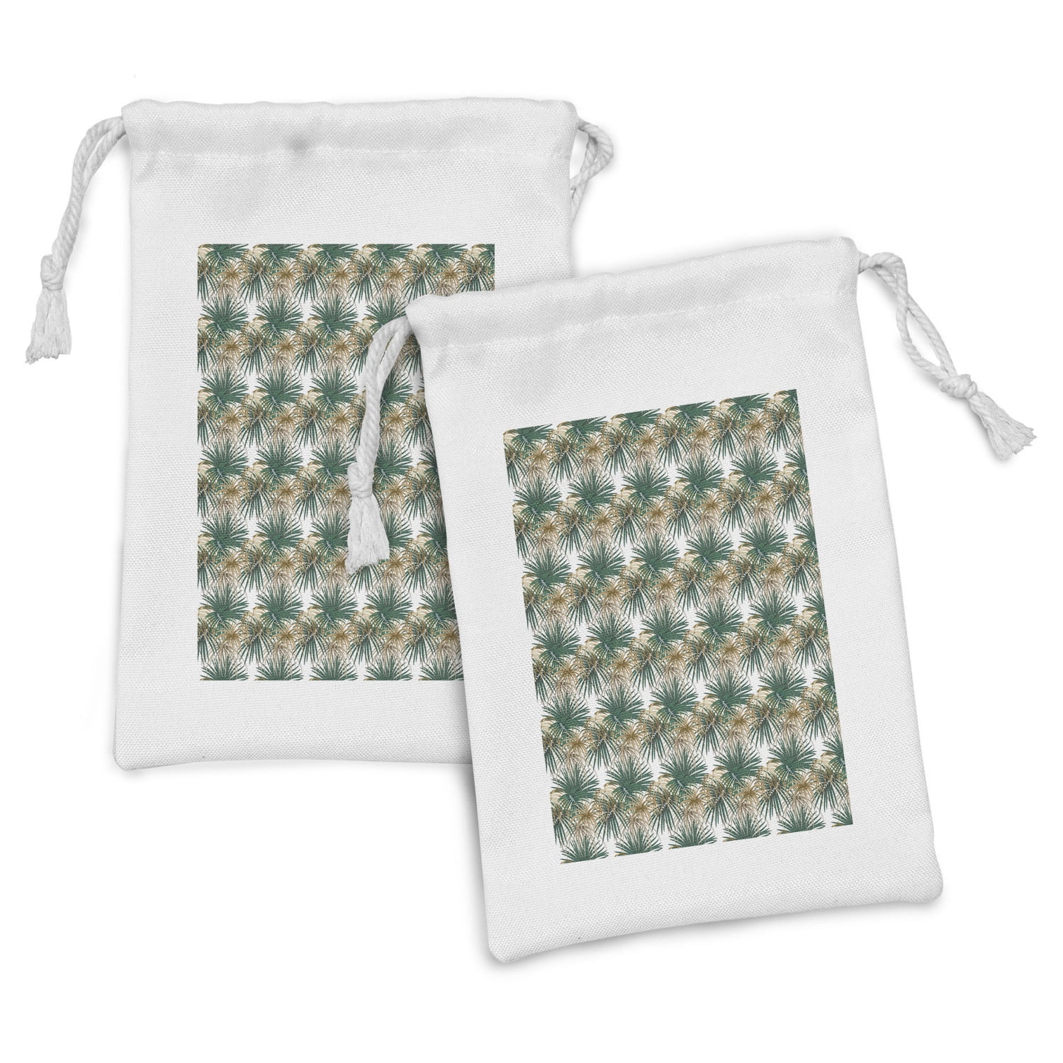Jungle Foliage Fabric Pouch Set of 2, Illustration of Repeated Exotic ...