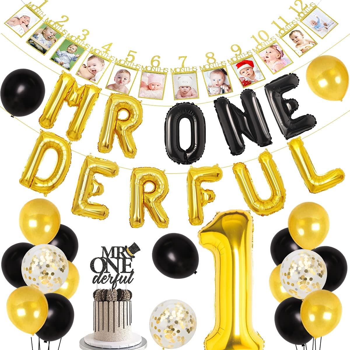 Mr Onederful Birthday Decorations Black Gold with Mr Wnederful Balloons ...