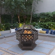 Ash & Ember 40" Copper Outdoor Fire Pit with Solid Steel Base, Grate ...