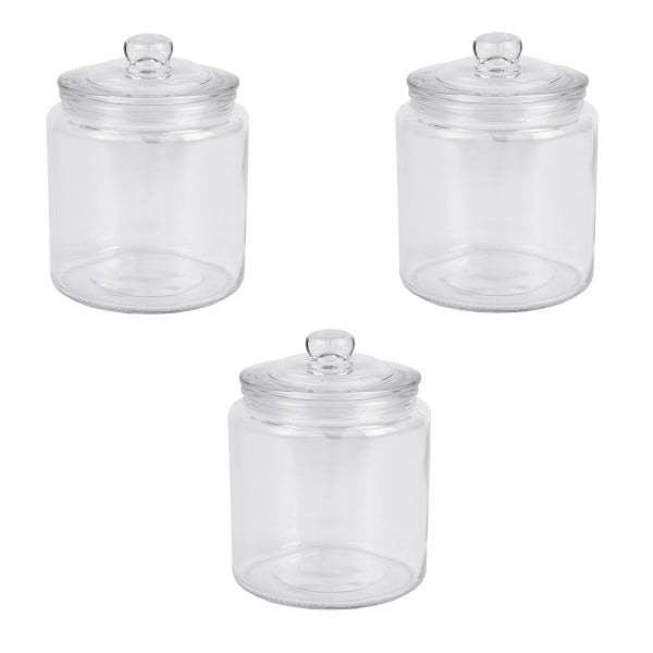Home Basics Medium Renaissance Collection 2 Liter Glass Jar, Clear (3 ...