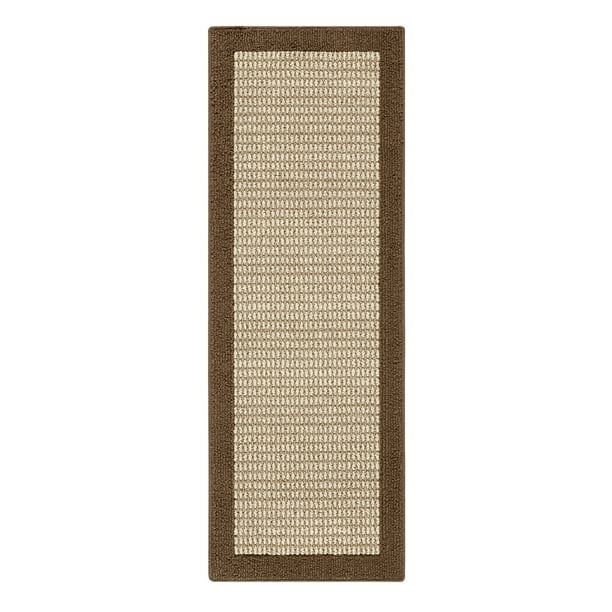 Mainstays Traditional Faux Sisal Border Brown Runner Rug, 1'9"x5 ...