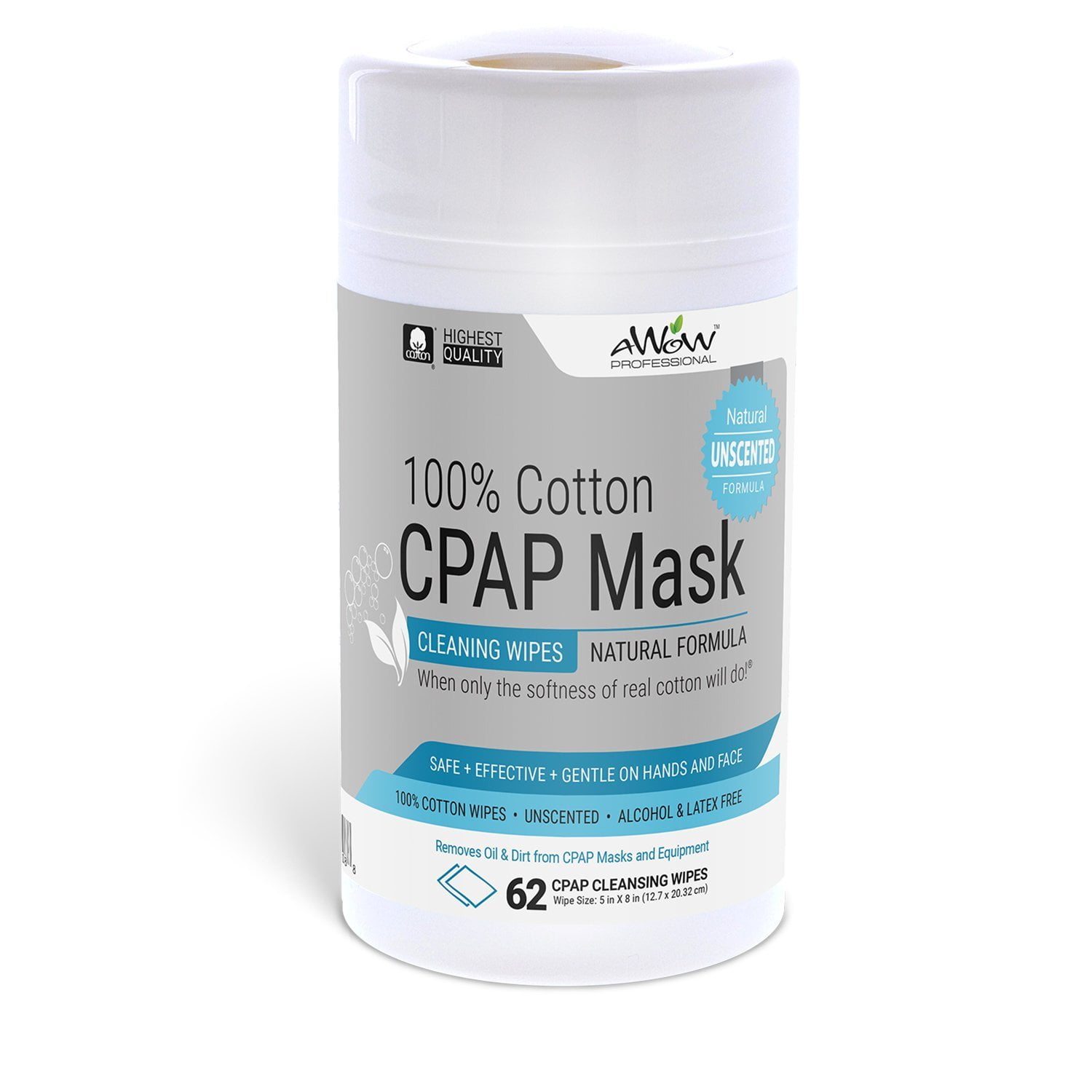 AWOW Professional CPAP Mask Cleaning Wipes, Unscented, 100% Cotton, 62 ...