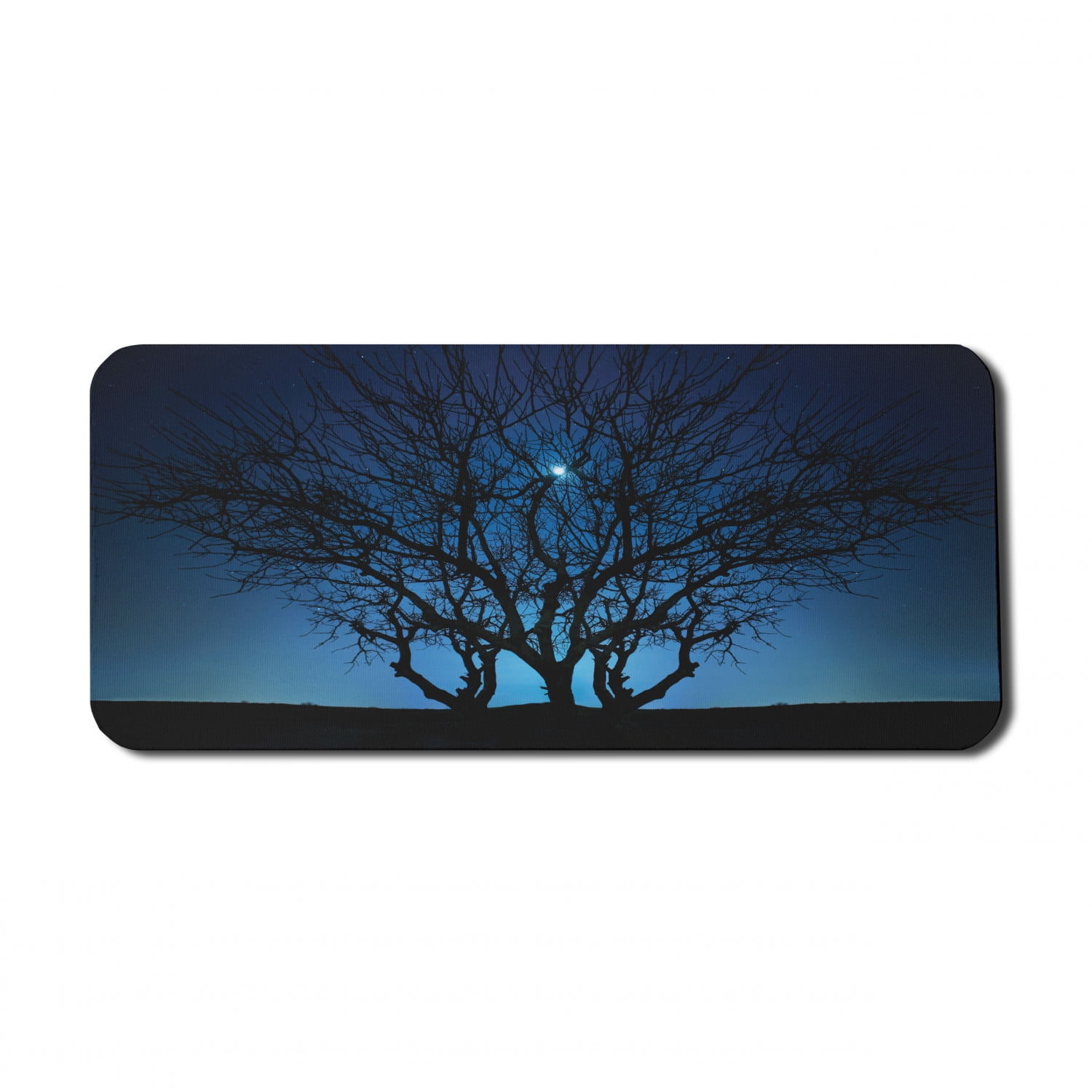 Navy Blue Computer Mouse Pad, Tree Under Clear Night Sky with Moon and ...
