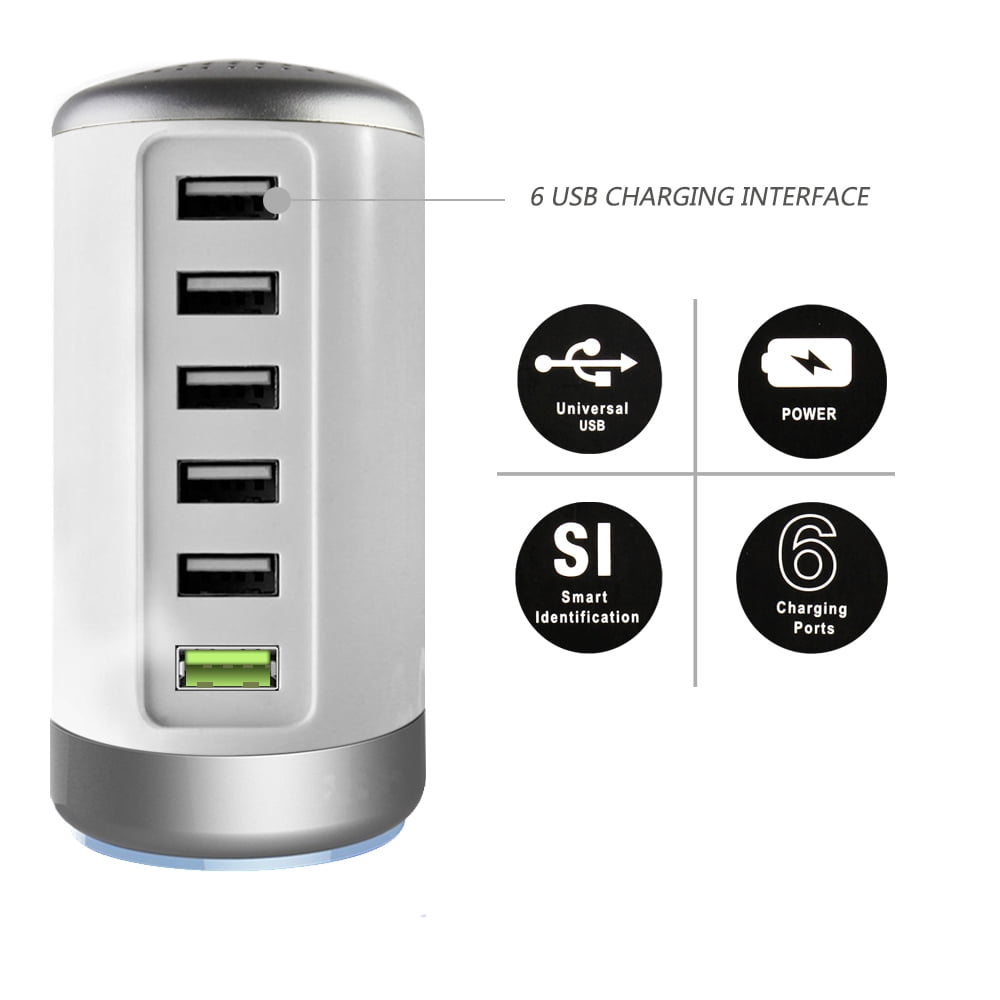 Universal USB Charger 6-Port Desktop USB Charging Station with Smart ...